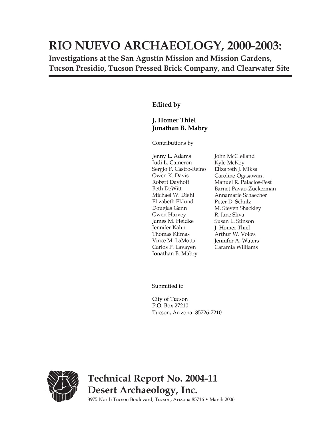 Final Report: Rio Nuevo Archaeology