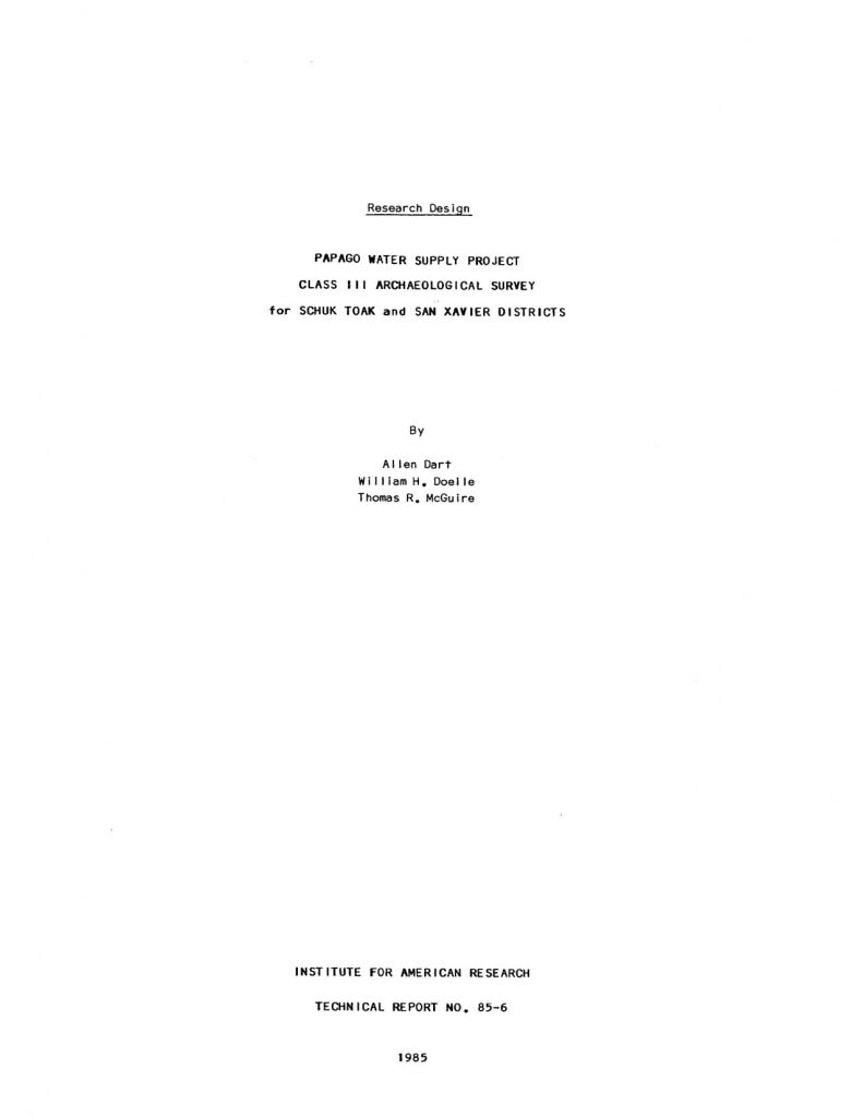 Research Design: Papago Water Supply Project, Class III Archaeological ...